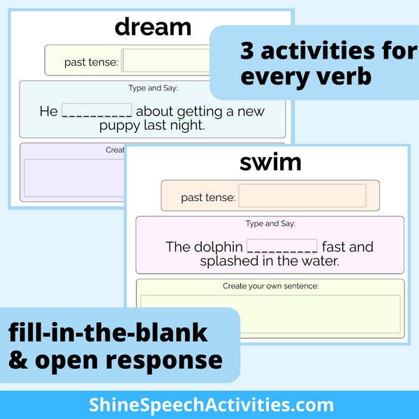 BUNDLE Past Tense Regular & Irregular Verbs – Shine Speech Activities