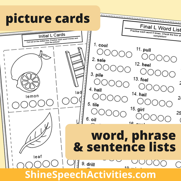 L Articulation Speech Therapy Activities – Shine Speech Activities