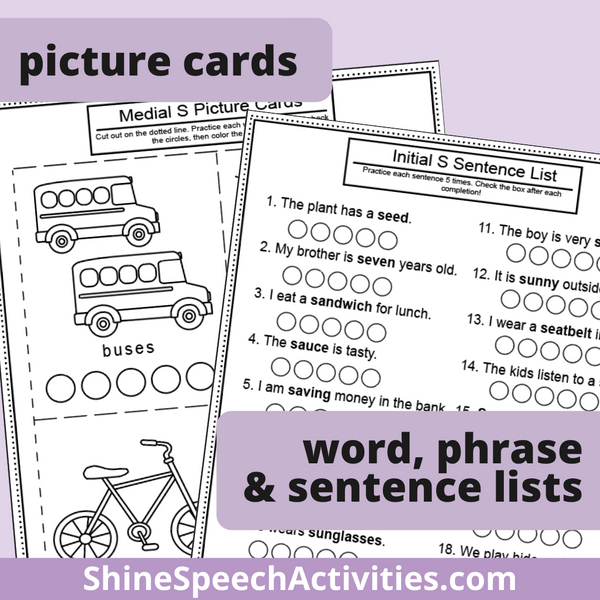 S Articulation Speech Therapy Activities – Shine Speech Activities
