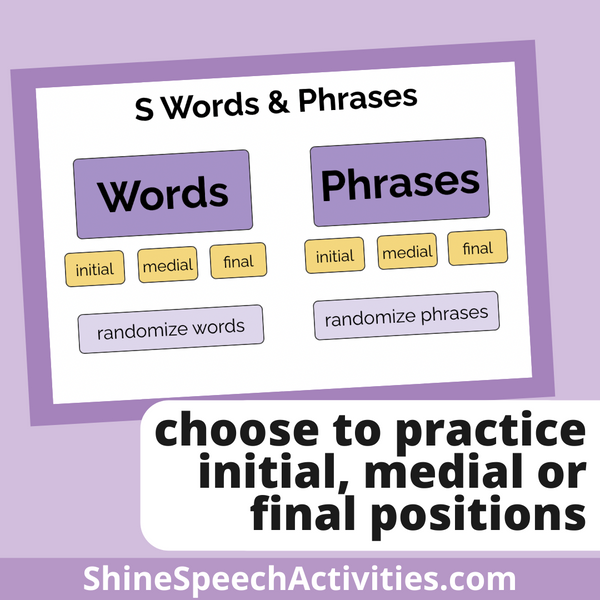 S Articulation Words & Phrases – Shine Speech Activities