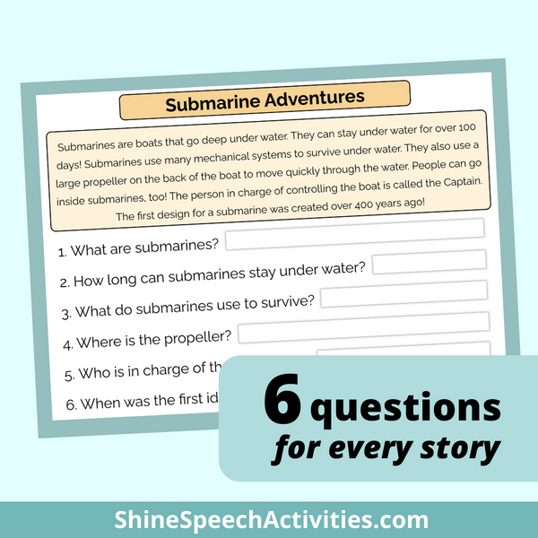 DIGITAL Speech Therapy Wh Questions, Auditory Comprehension, Short ...