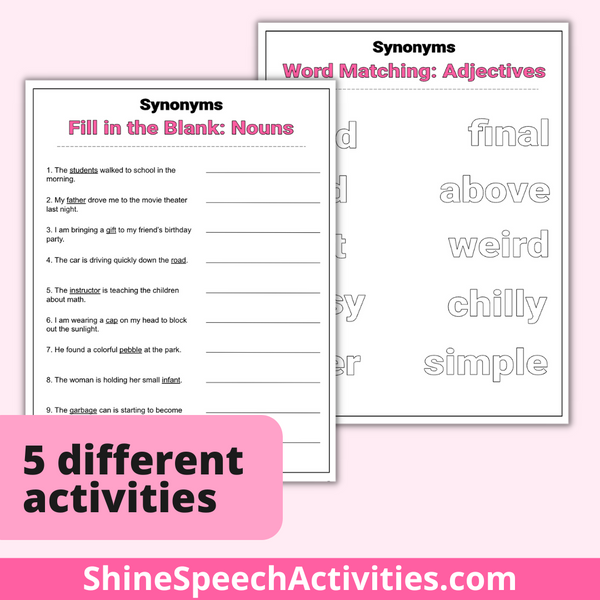 Synonyms – Shine Speech Activities