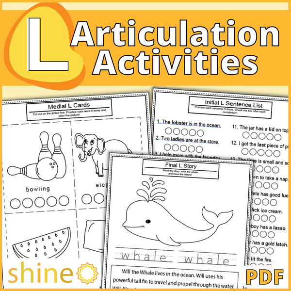 L Articulation Speech Therapy Activities – Shine Speech Activities
